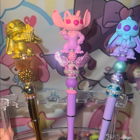 Toys | Custom Made Stitch And Angel Pens Set Gold Pink Blue Bundle Of 3 ...
